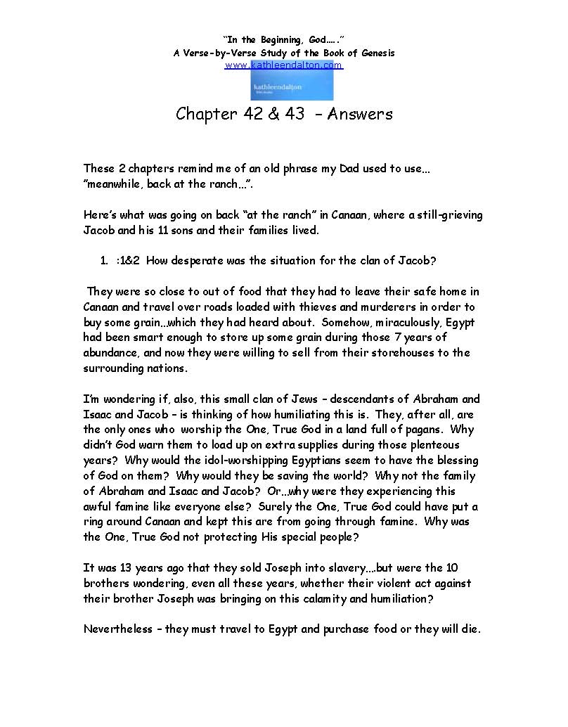 Here are the Notes for Genesis 42&43 – Bible Studies by Kathleen Dalton