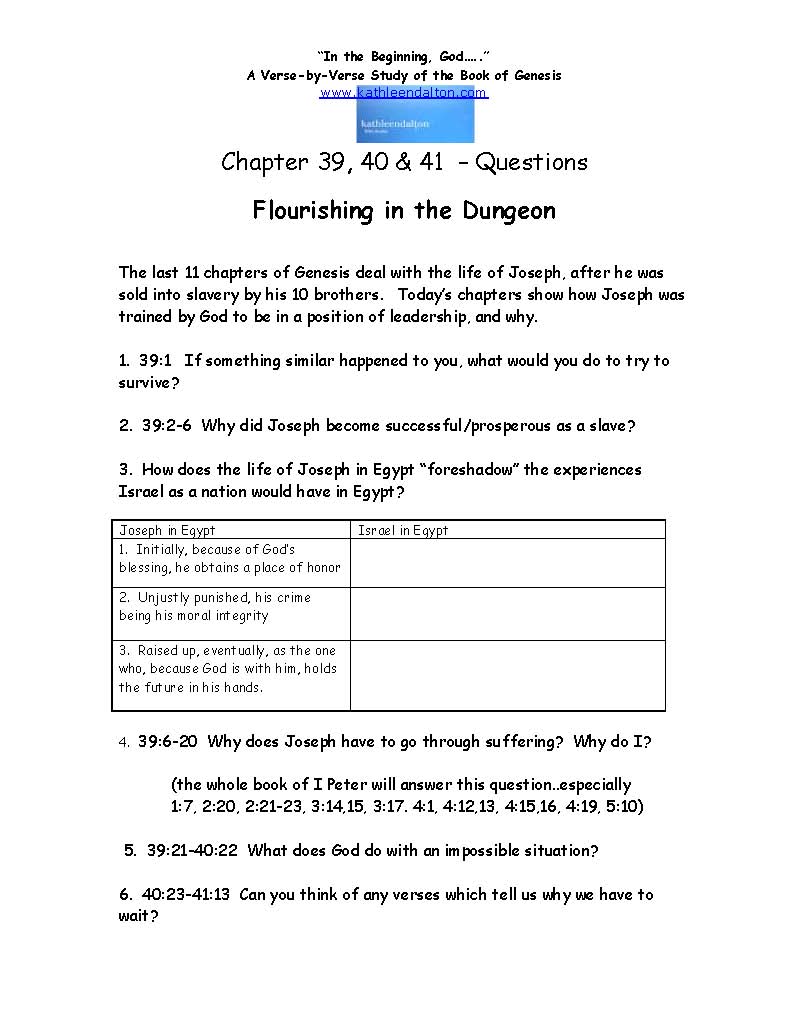 Here are the Questions for Tomorrow’s Genesis Study – Chapters 39, 40 ...