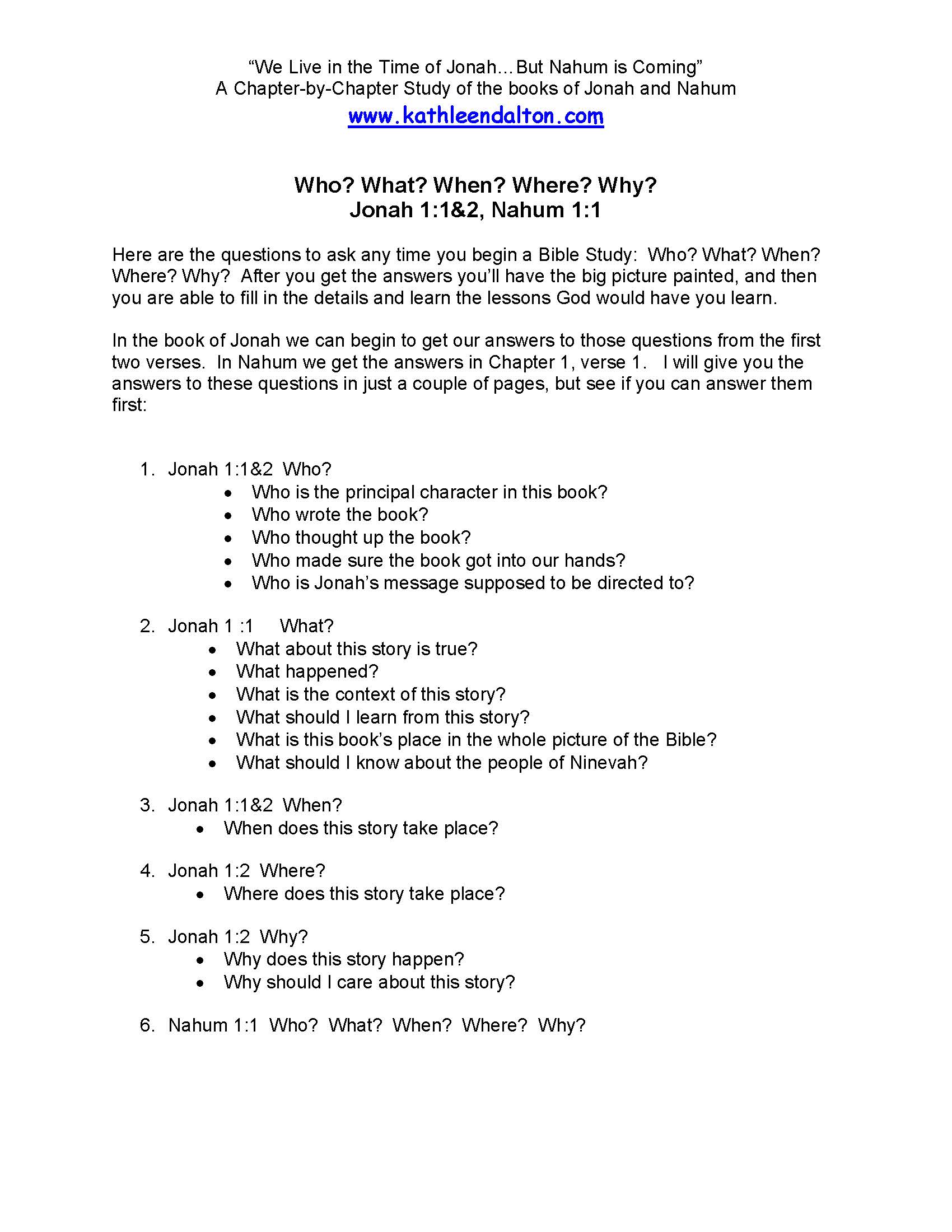 Here are the Questions for our First Week in Jonah & Nahum – Bible ...