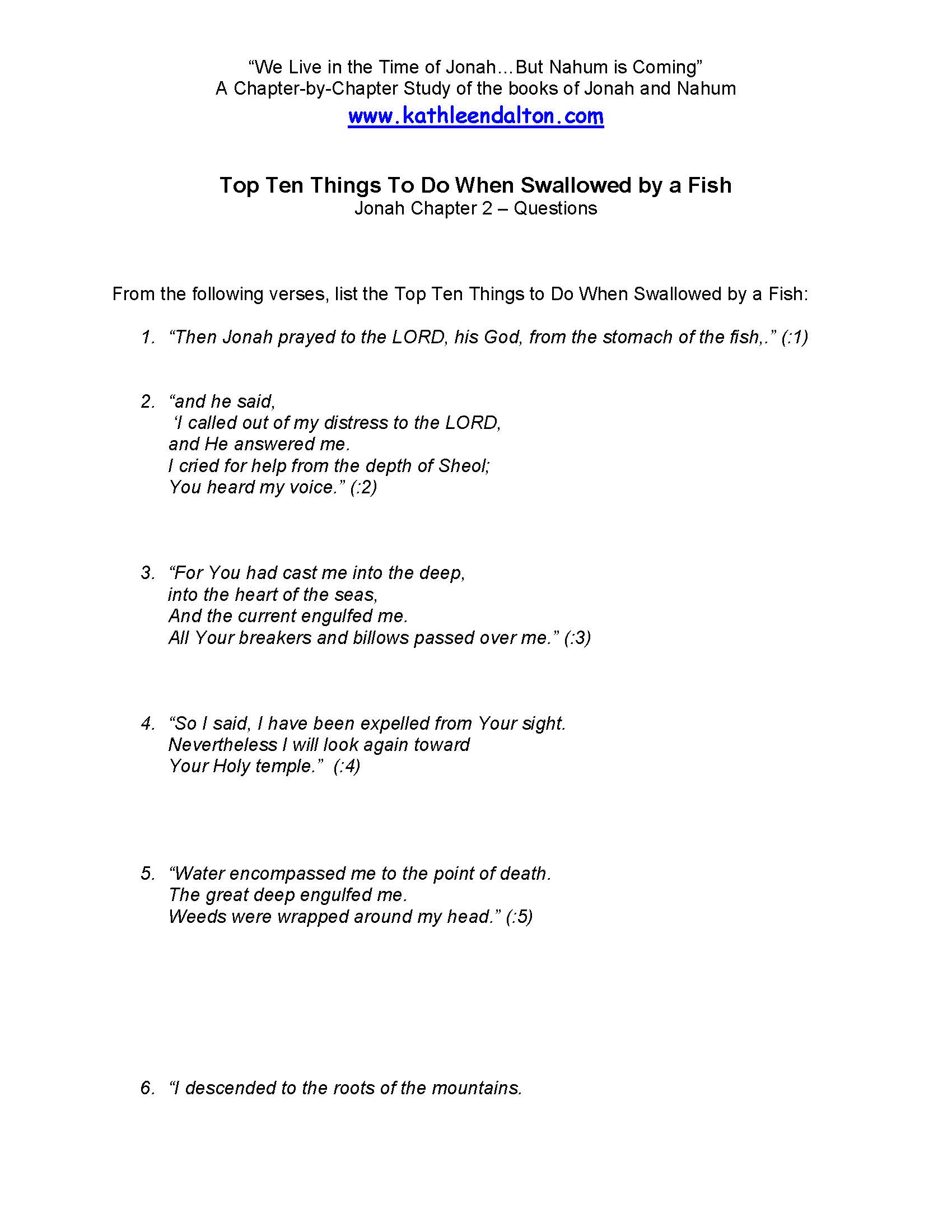 Here are the Questions For Jonah Chapter 2 – Bible Studies by Kathleen ...